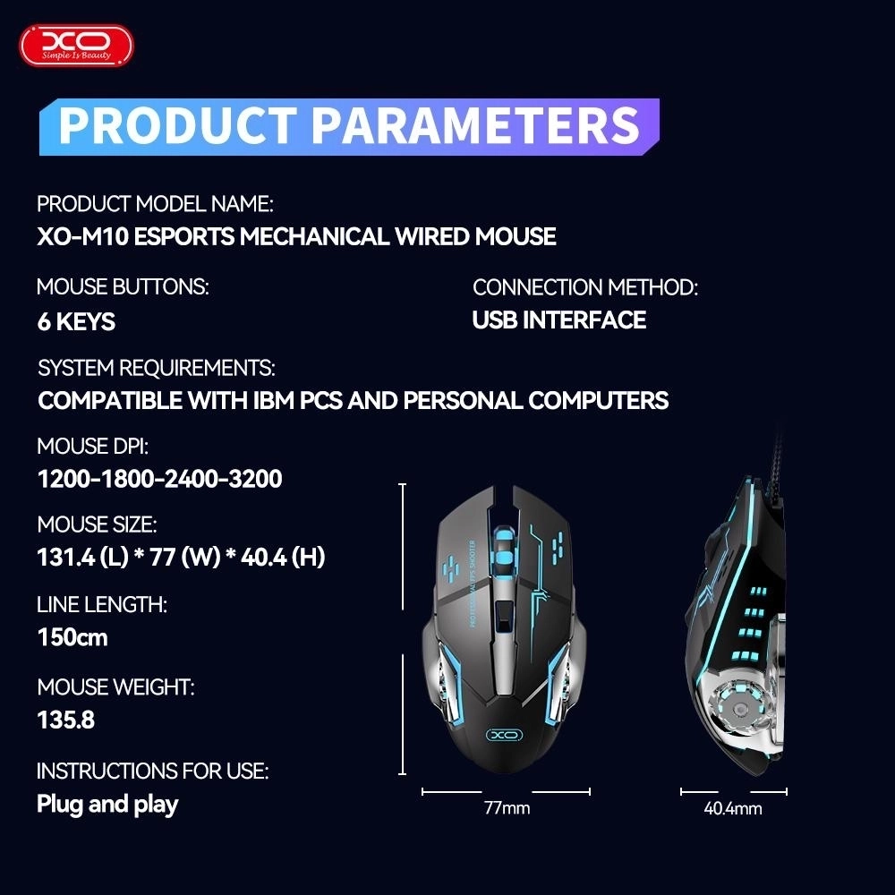 XO-M10 Gaming Mouse – 6-Button RGB Wired USB Mouse (Up to 7200 DPI ...